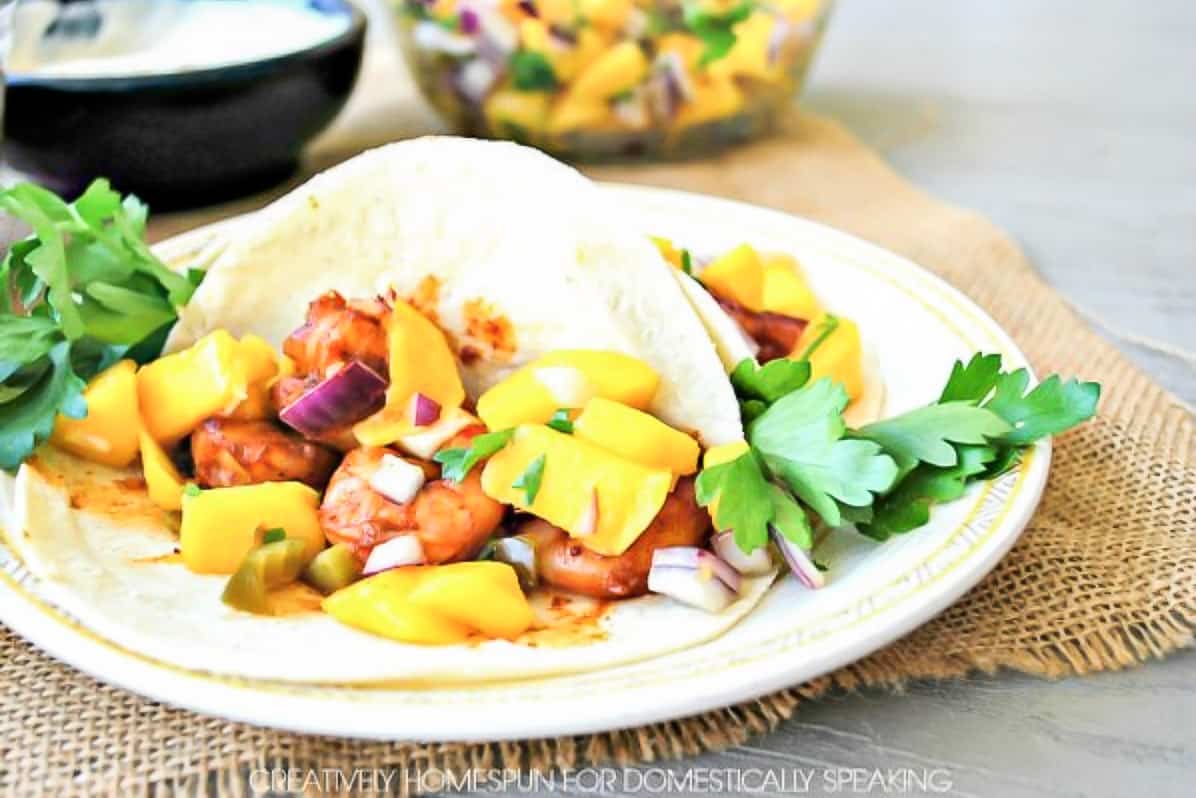 Shrimp and Mango Salsa Tacos - Domestically Speaking