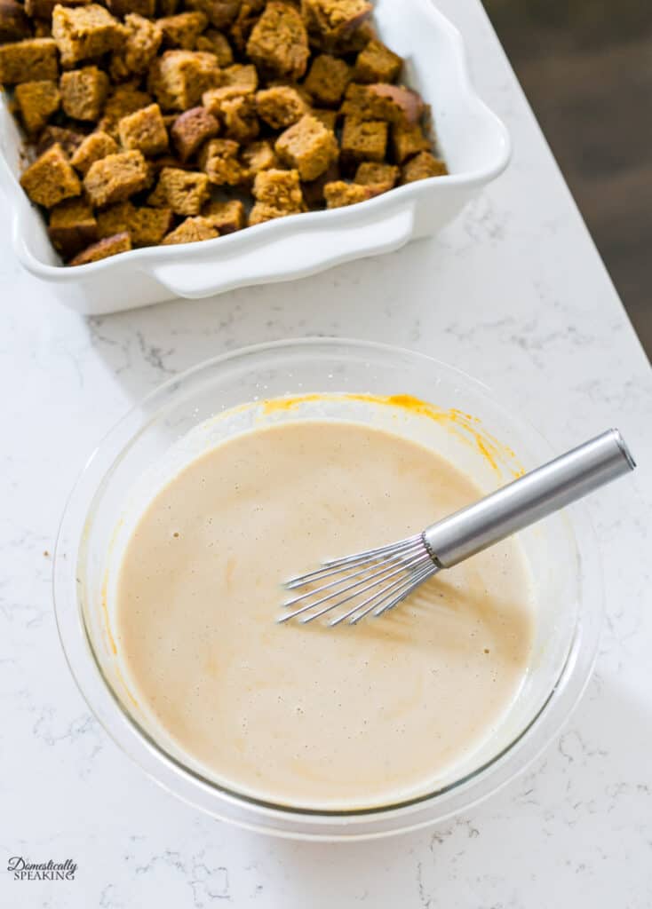 Pumpkin Spice Bread Pudding - Domestically Speaking