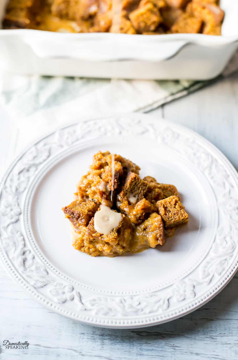 Pumpkin Spice Bread Pudding - Domestically Speaking
